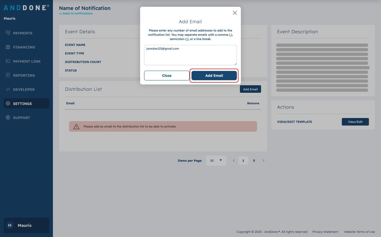 How do I add emails to the distribution list for notifications?