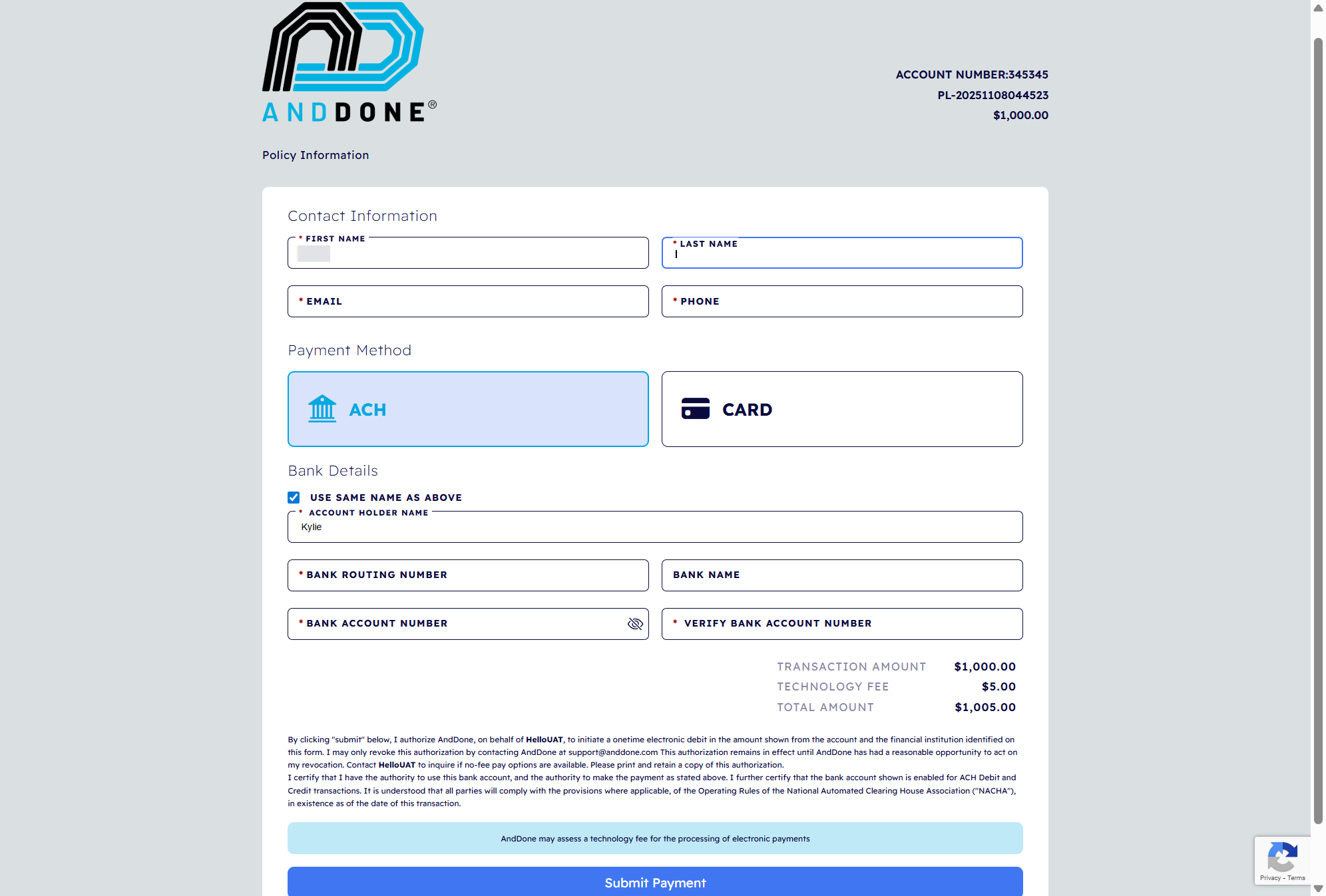 Making a payment using Anytime Payments or Unique Payment Link.