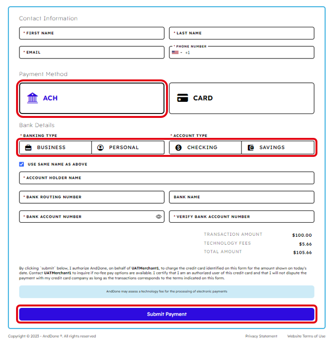 Completing a Payment with both Pay in Full & Pay Over Time options