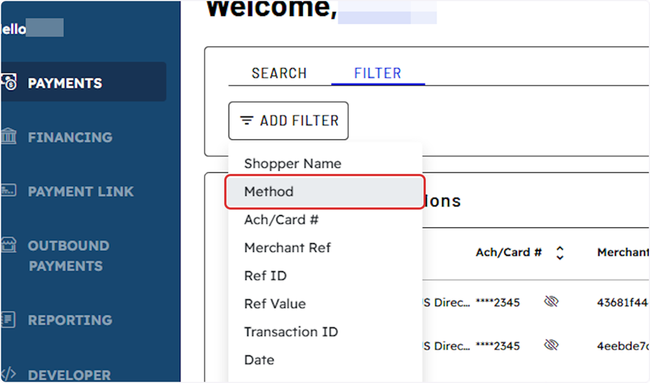 How do I search, filter, and export payment details on the payments ...